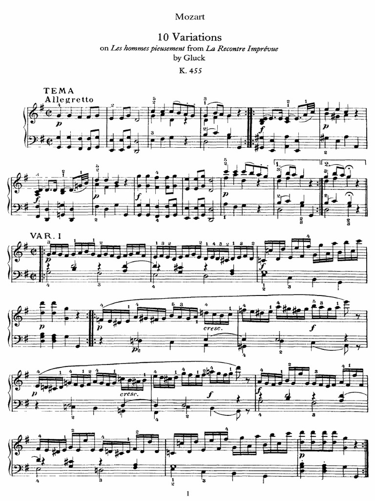 Nuty - Mozart - 10 Variations, K 455 | PDF