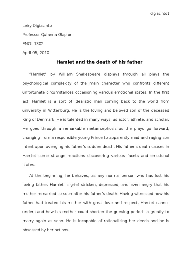Hamlet and The Death of His Father: Digiacinto1 | PDF | Hamlet | Grief
