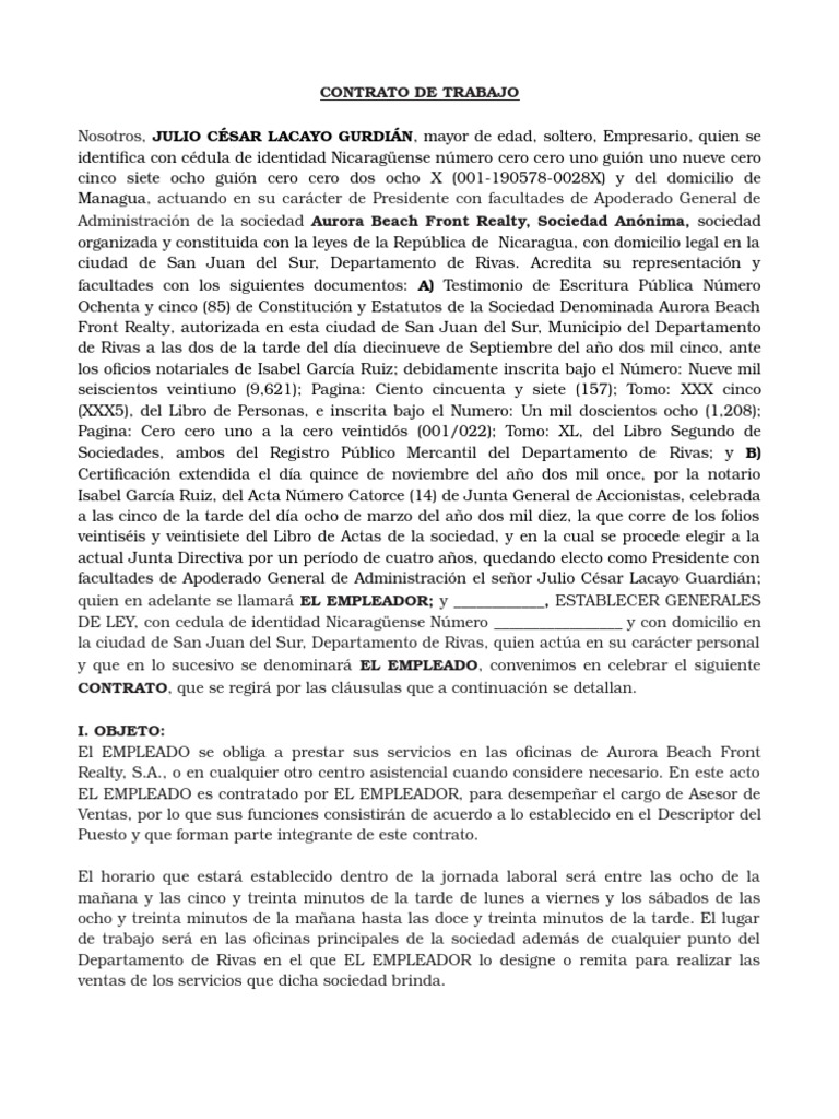 Contrato de Trabajo Vendedores | Derecho laboral | Salario