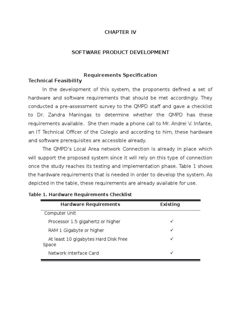 Table 1. Hardware Requirements Checklist Hardware Requirements Existing ...
