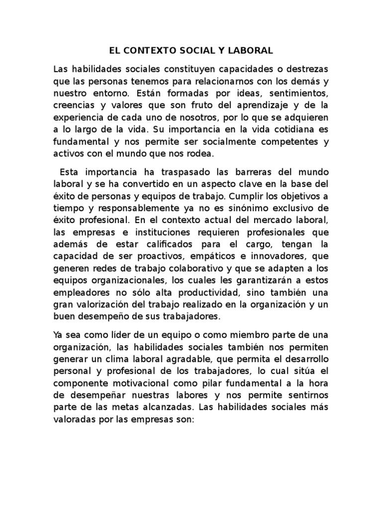 El Contexto Social y Laboral | PDF | Habilidades sociales | Sociedad