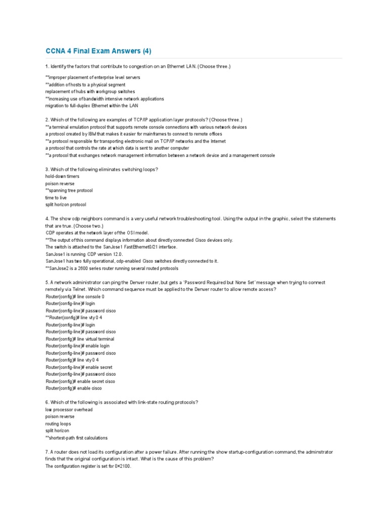 CCNA 4 Final Exam Answers | PDF | Router (Computing) | Computer Network