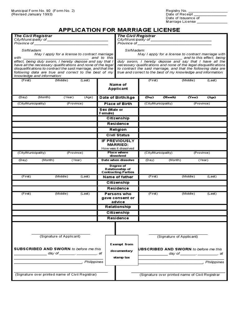 Application for Marriage License | PDF | Government | Social Institutions