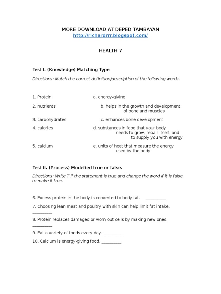 More Download at Deped Tambayan: Test I. (Knowledge) Matching Type | PDF