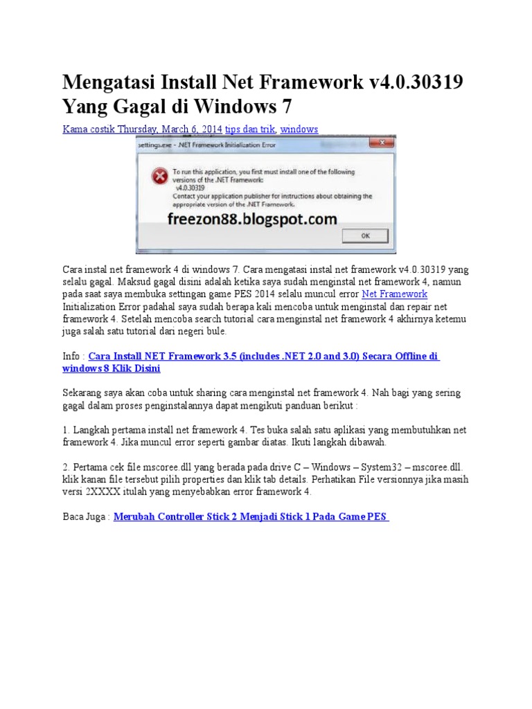 Mengatasi Install Net Framework V4.odt | PDF