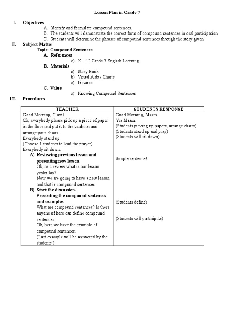 Lesson Plan in Grade 7 | PDF | Lesson Plan | Pedagogy
