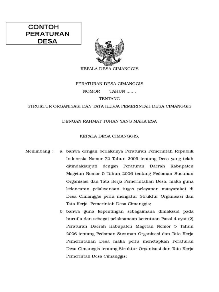 Contoh Perdes Perkades SK Kades Untuk BPD | PDF