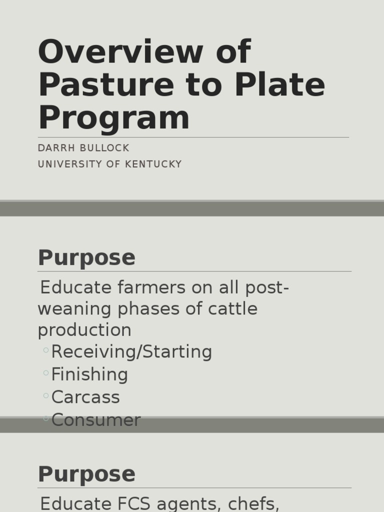 Overview of Pasture To Plate Program | PDF | Cattle | Beef