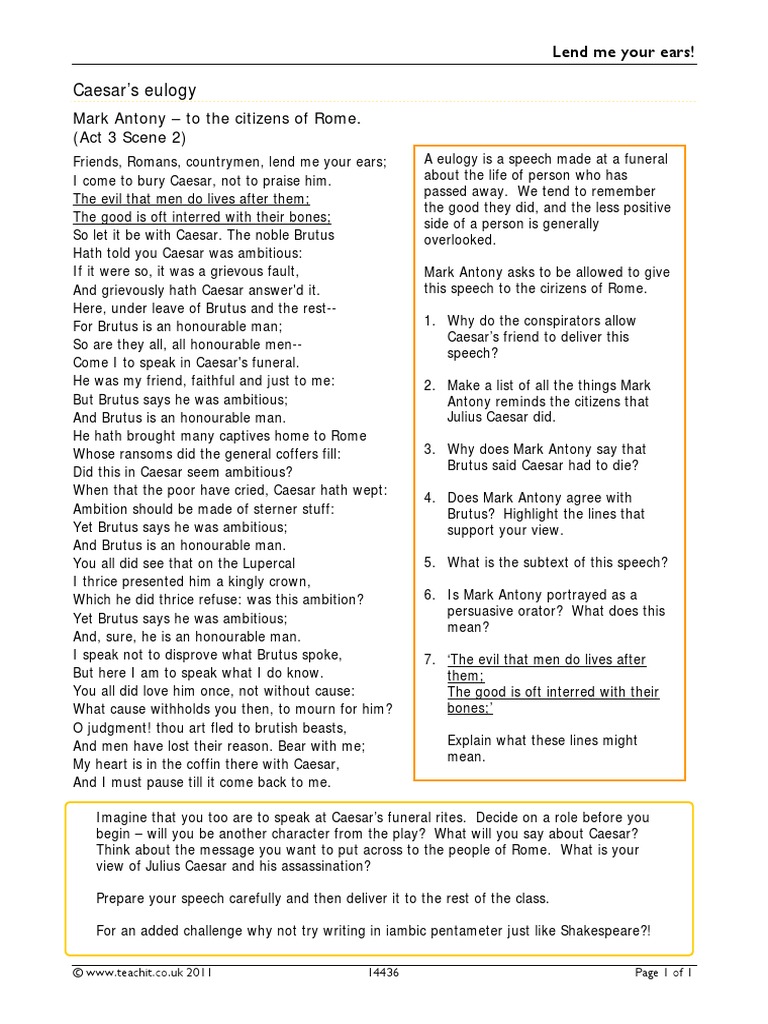 Lend Me Your Ears | PDF | Julius Caesar