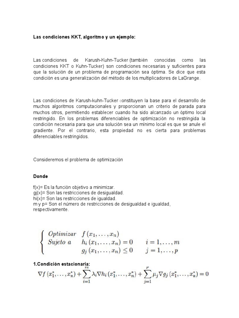 Las Condiciones KKT | PDF | Optimización Matemática | Algoritmos