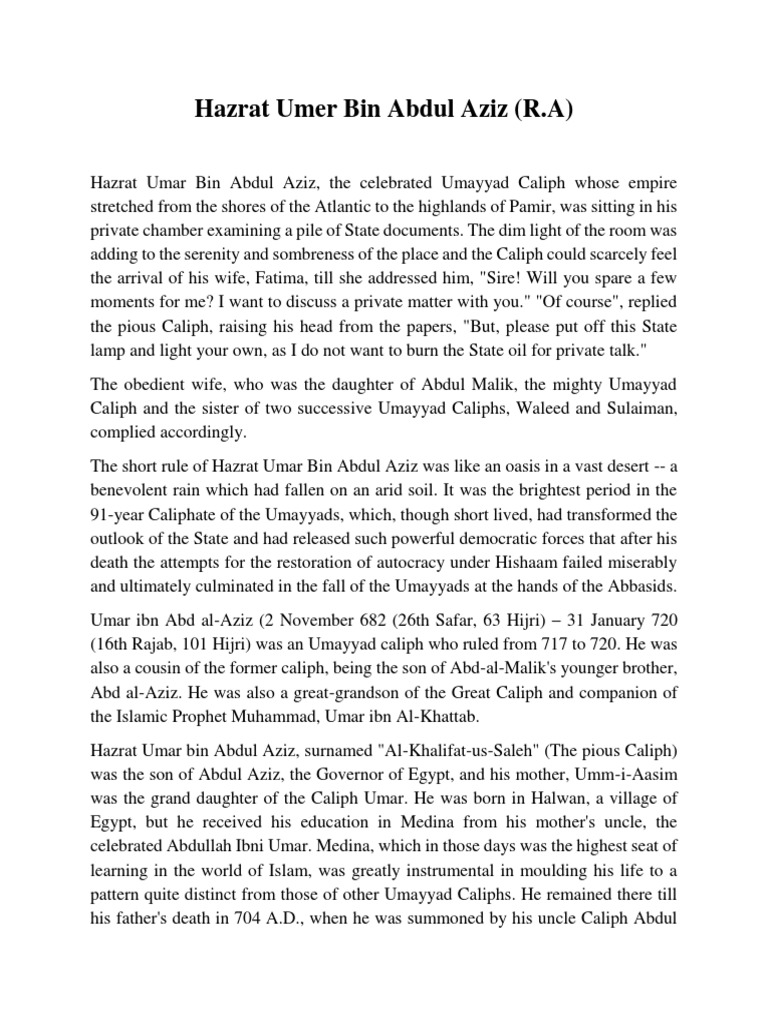 Hazrat Umar Bin Abdul Aziz | PDF | Caliphate | Umar