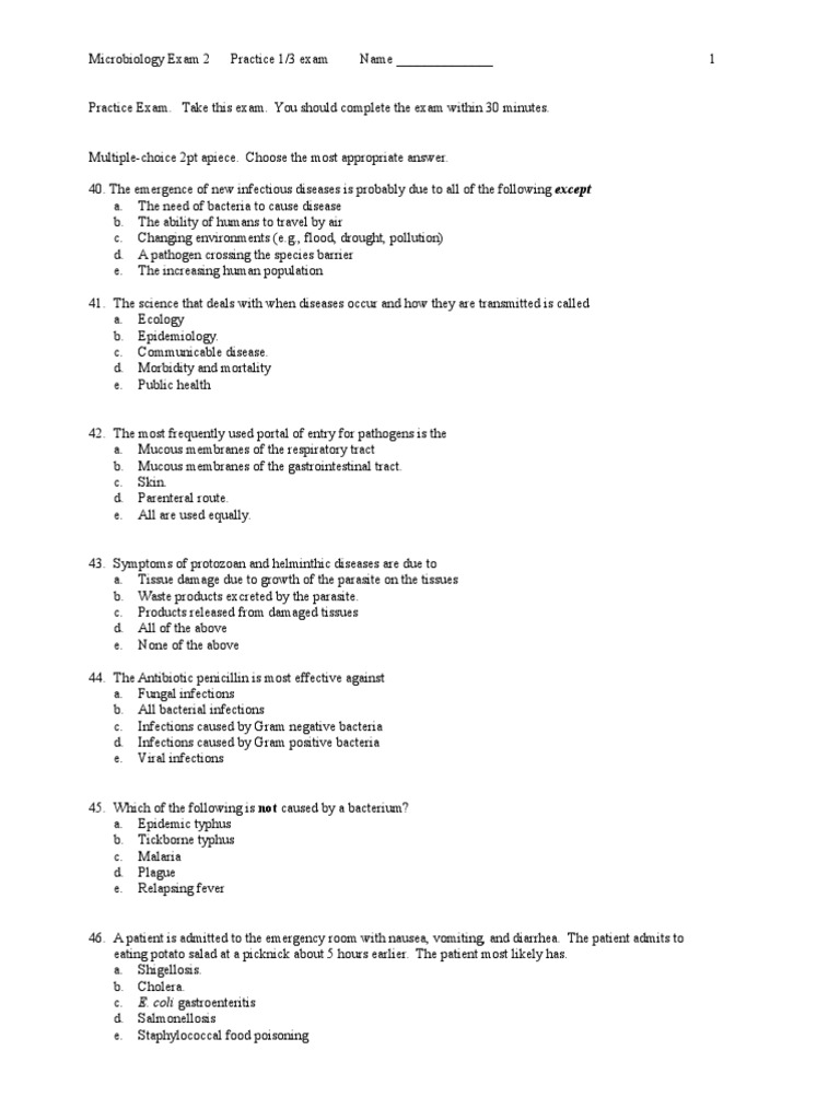 Microbiology Practice Exam 1 | PDF | Infection | Bacteria