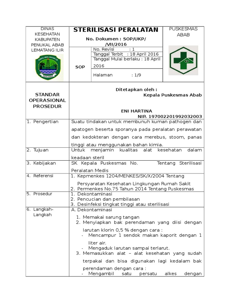 Sop Sterilisasi Alat Fix | PDF