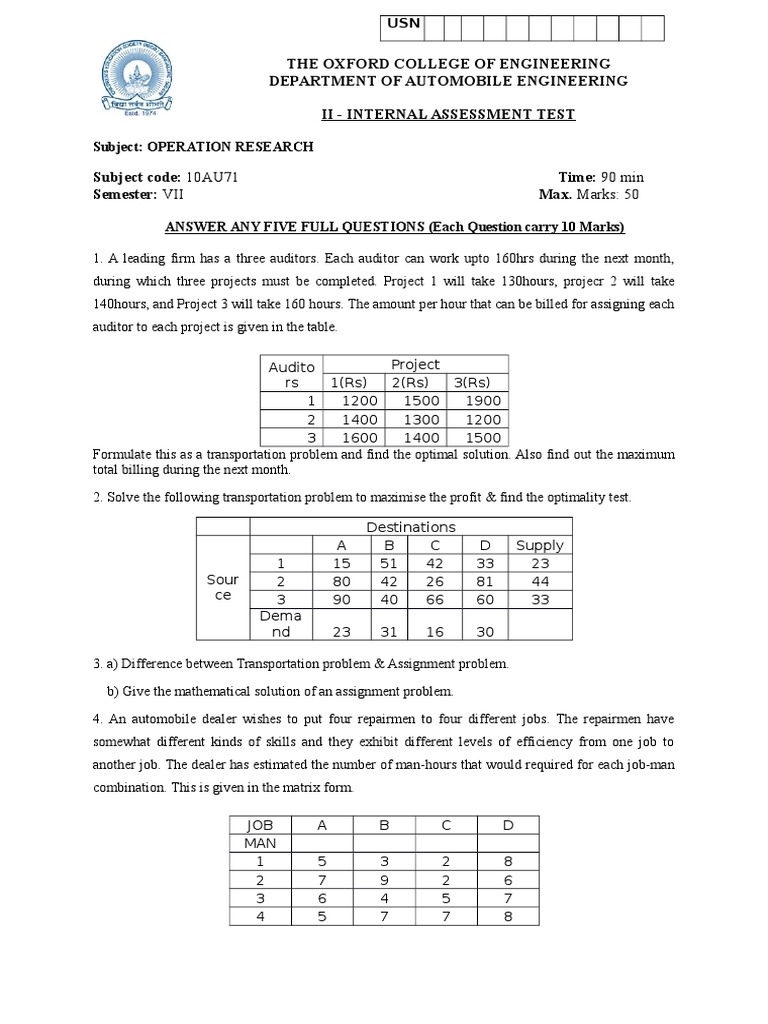 Optimal Assignment of Resources to Projects and Jobs through Operations Research Techniques ...