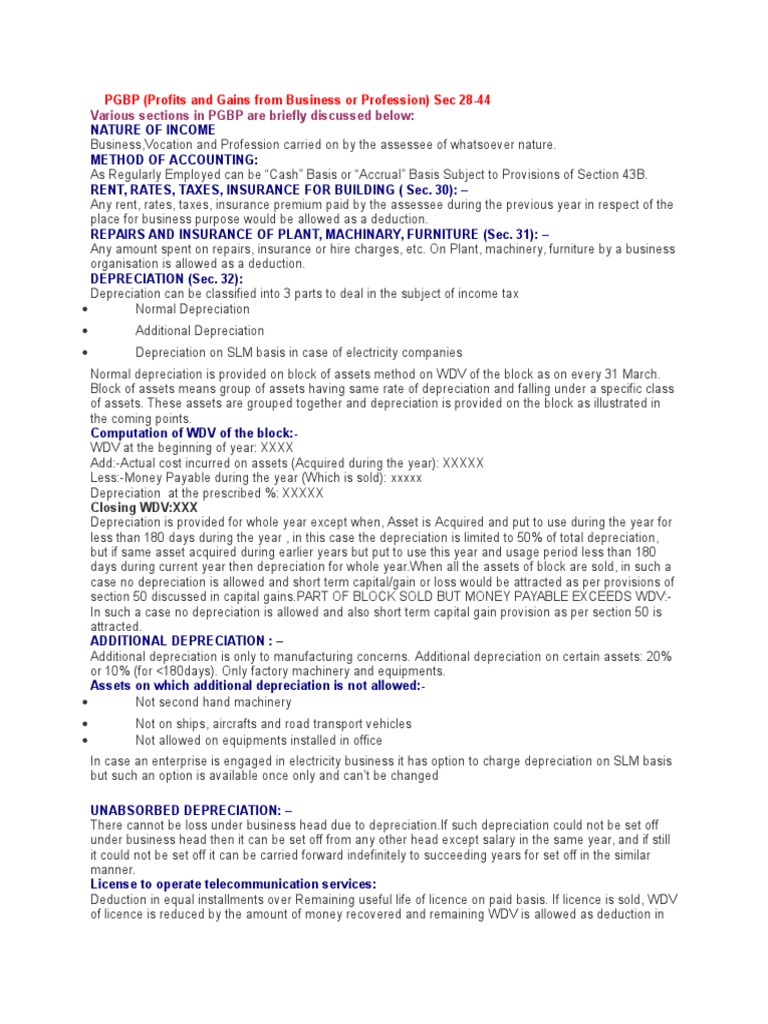 PGBP Income Tax Deductions Overview | PDF