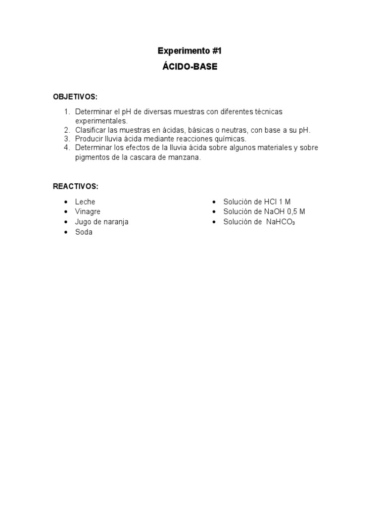 Experimento ACIDO BASE | PDF | Ph | Ácido clorhídrico