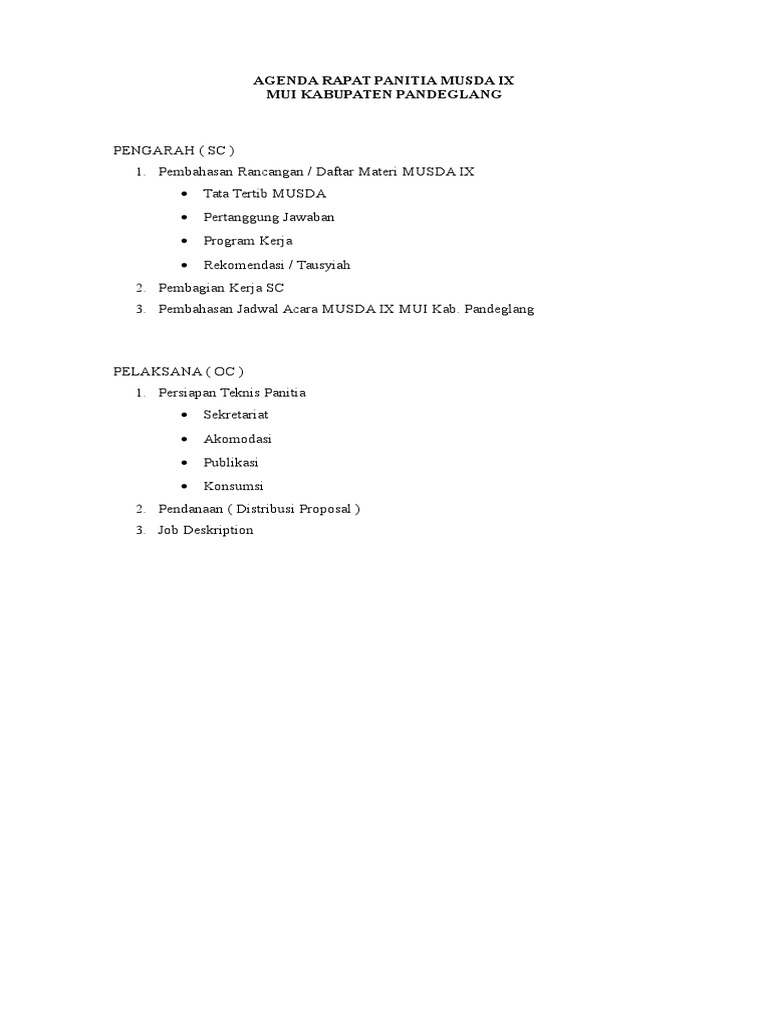 Agenda Rapat Panitia Musda Viii | PDF