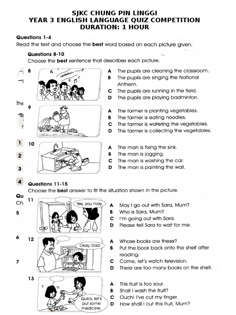 English Quiz Year 3 2016 | PDF