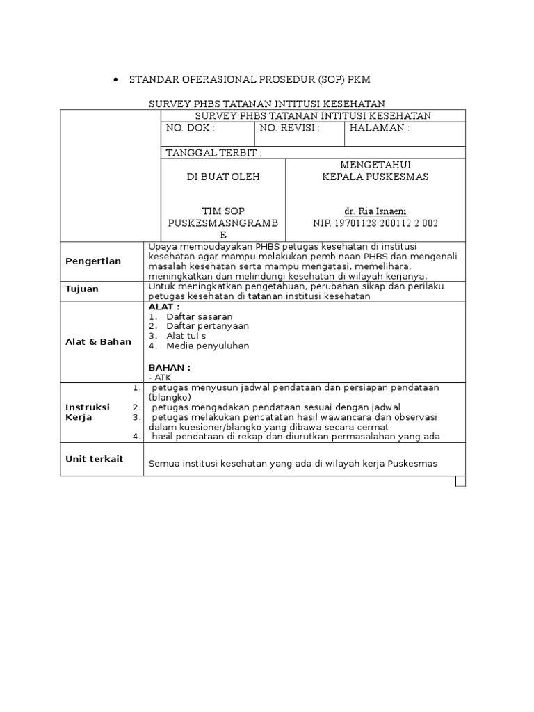 Sop Phbs Institusi Kesehatan | PDF