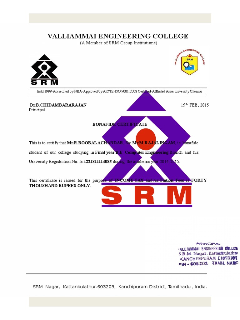 Valliammai Engineering College: (A Member of SRM Group Institutions) | PDF