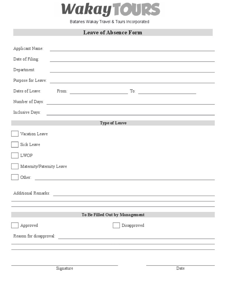 Leave of Absence Form: Batanes Wakay Travel & Tours Incorporated | PDF