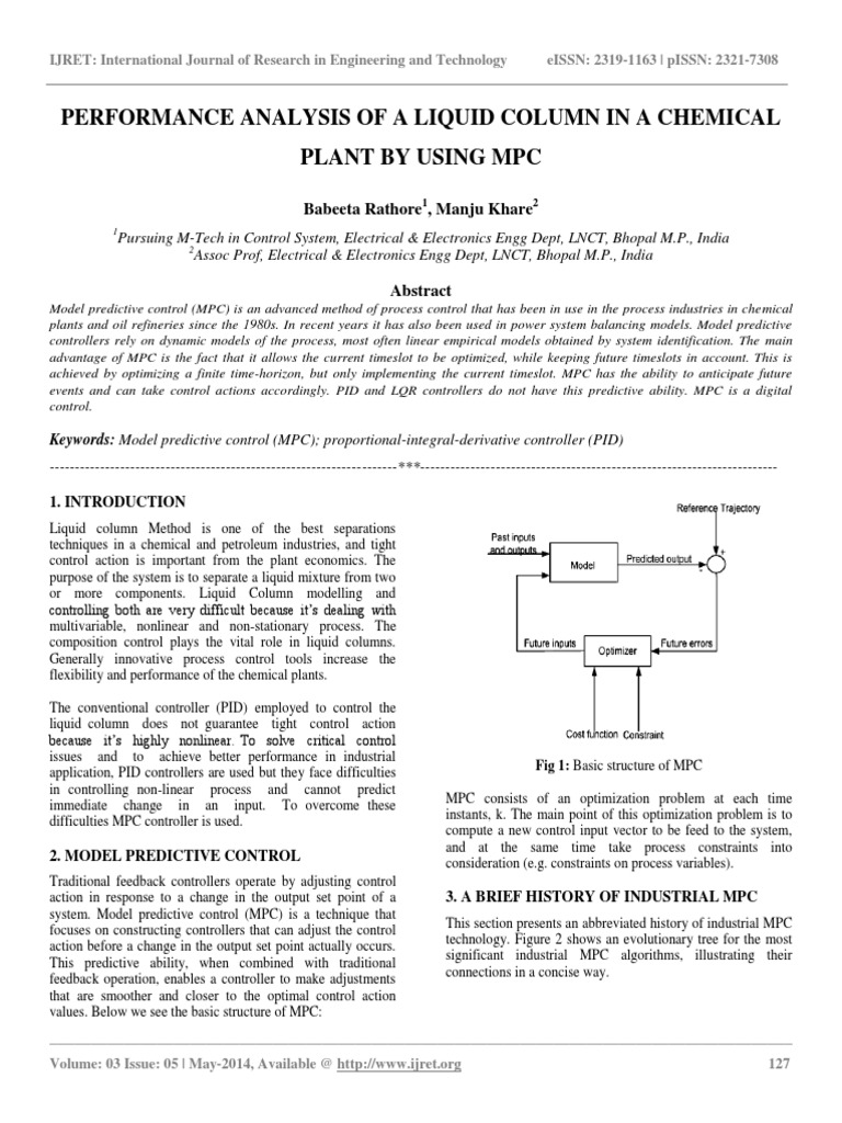 Performance Analysis of A Liquid Column in A Chemical Plant by Using ...