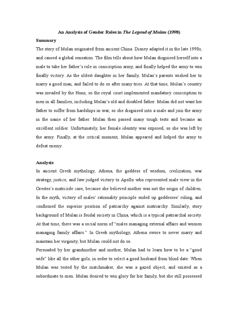 Gender Roles in Disney's Mulan | PDF | Odyssey | Athena
