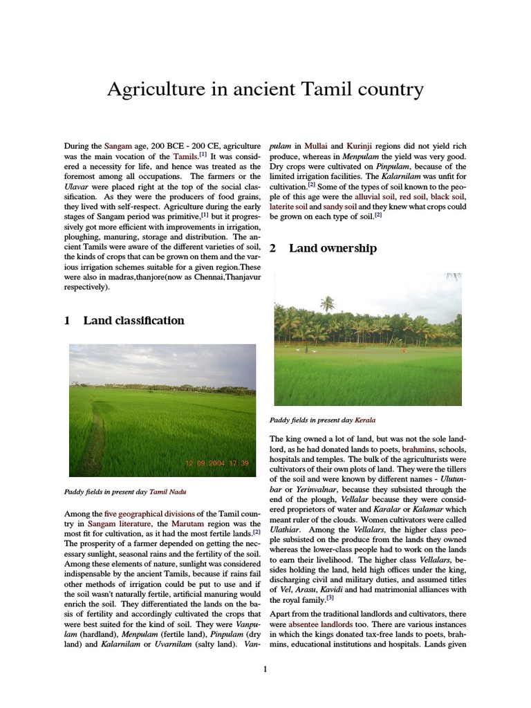 Agriculture in Ancient Tamil Country | PDF | Land Management | Agriculture