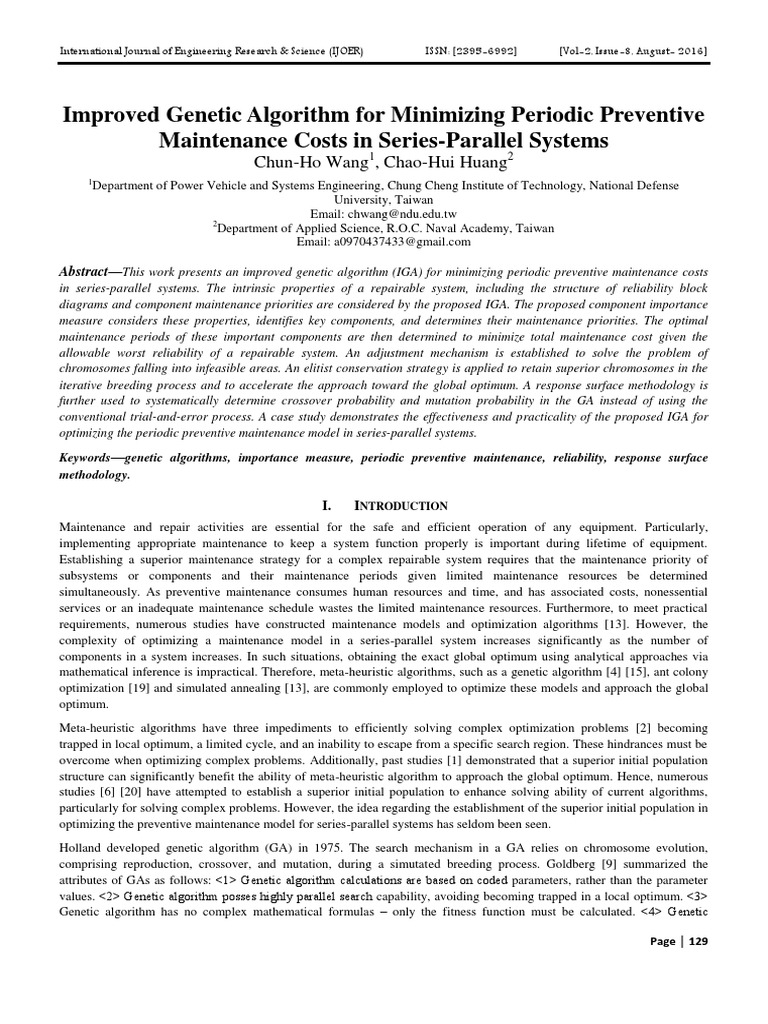 Engineering Journal Improved Genetic Algorithm For Minimizing Periodic Preventive Maintenance ...