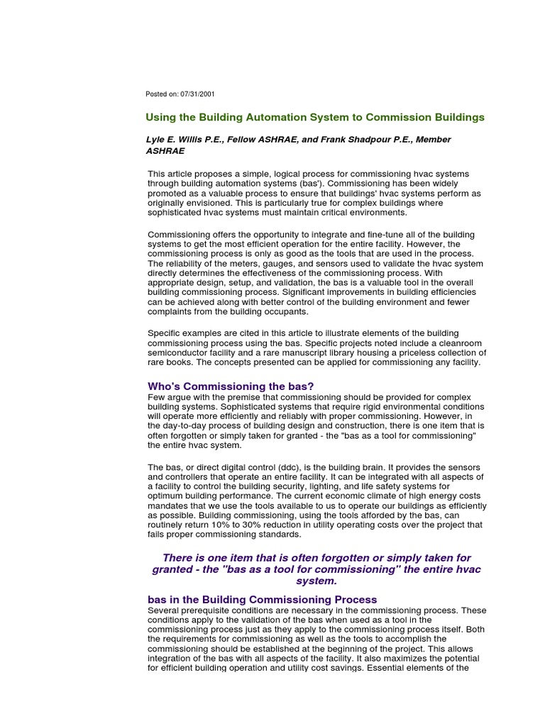 Article-BMS As Commissioning Tool | PDF | Building Automation | Hvac