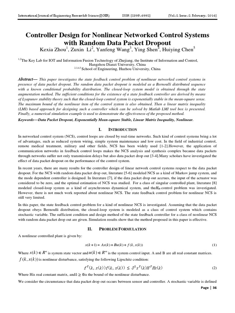 Engineering Journal Controller Design For Nonlinear Networked Control Systems With Random Data ...