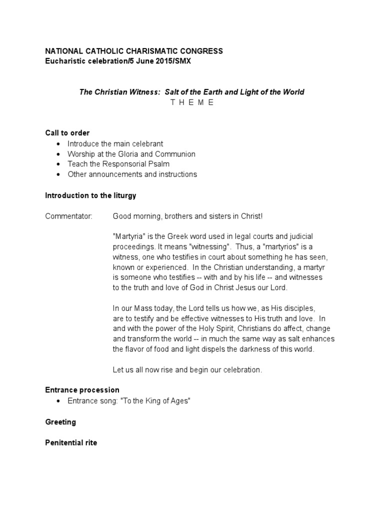 Sample Mass Script - NCCC Liturgy | PDF | Mass (Liturgy) | Eucharist