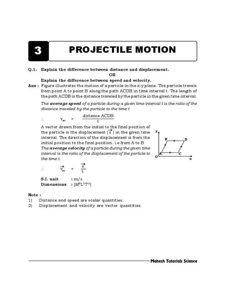 XI P Notes Projectile Motion | PDF | Acceleration | Velocity