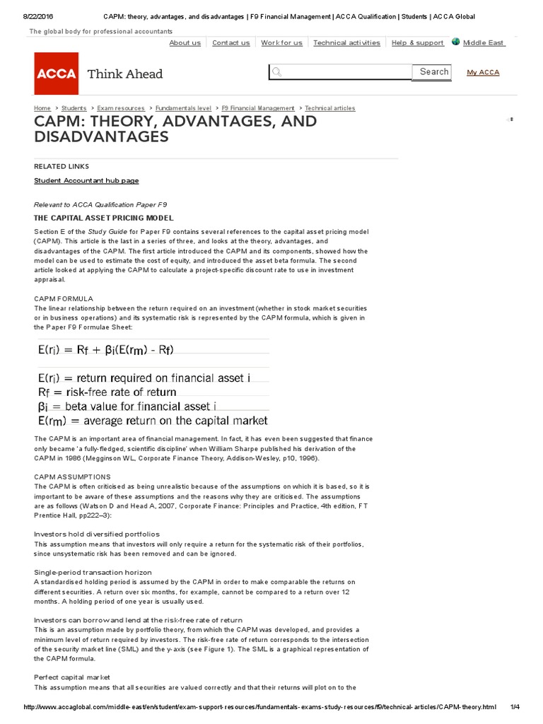 CAPM - Theory, Advantages, and Disadvantages - F9 Financial Management ...