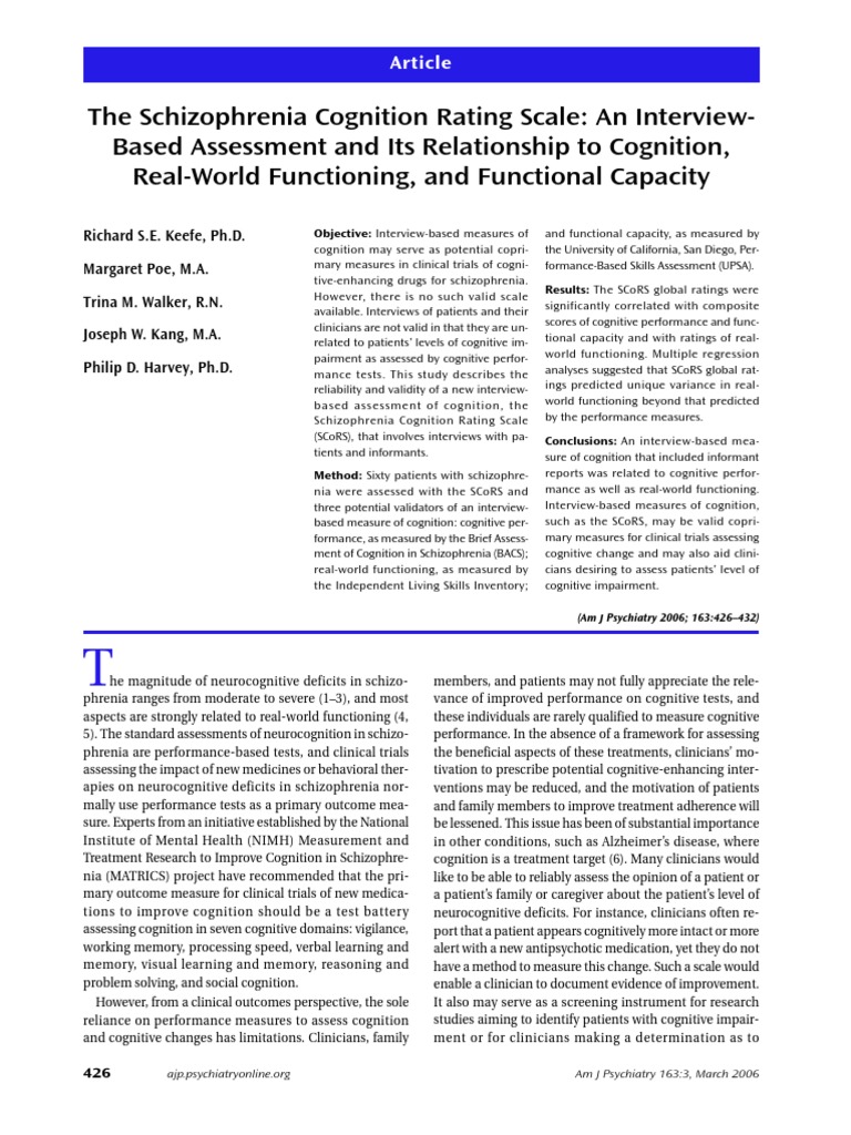 Keefe. the Schizophrenia Cognition Rating Scale | Memory | Schizophrenia