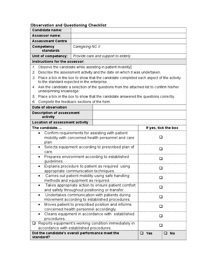 Observation and Oral Questioning | PDF | Patient | Caregiver