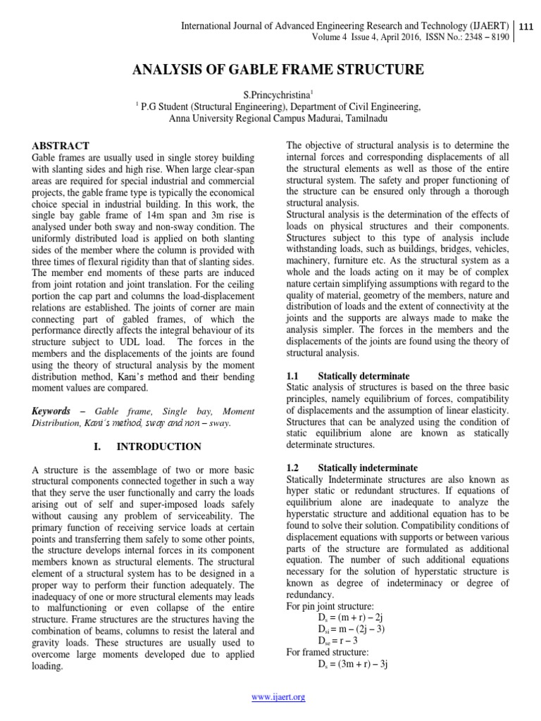 Gable Frame Structural Analysis Methods | PDF | Structural Analysis ...