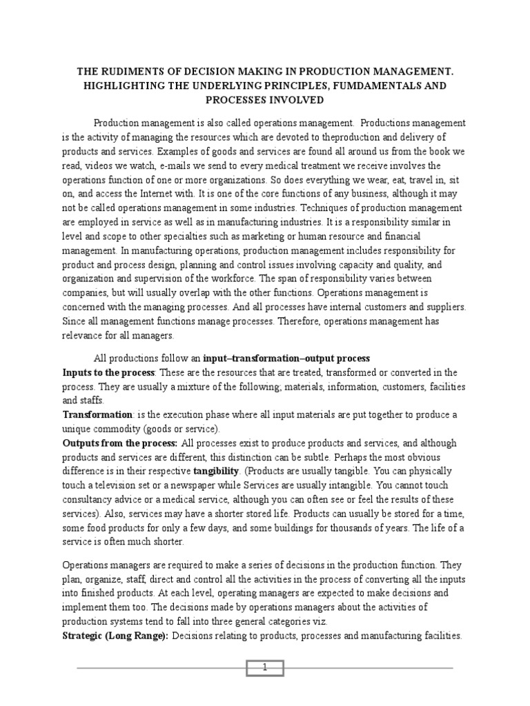 Decision Making in Production Management | PDF | Mathematical Model ...