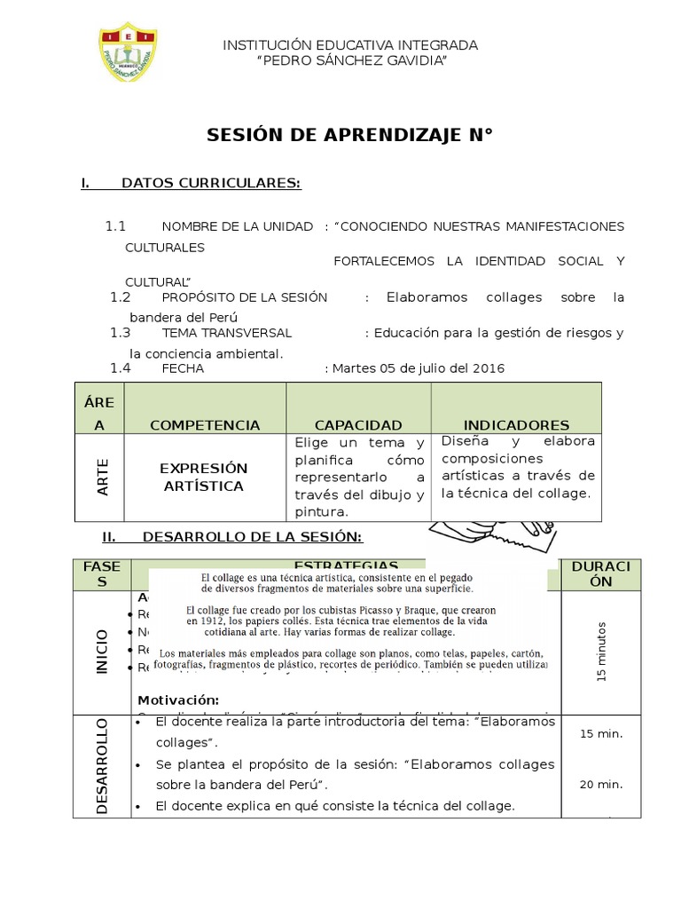 Sesión de Aprendizaje #Arte - Elaboramos Collages de La Bandera Del ...