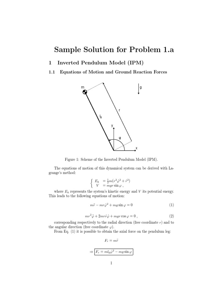 Inverted Pendulum Solution1 | Walking | Equations Of Motion