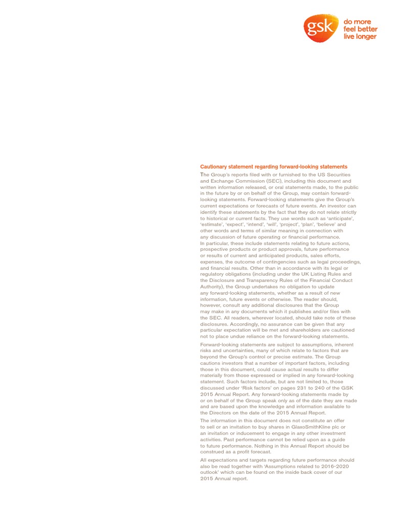 GSK Strategic Report 2015 | PDF | Glaxo Smith Kline | Generic Drug