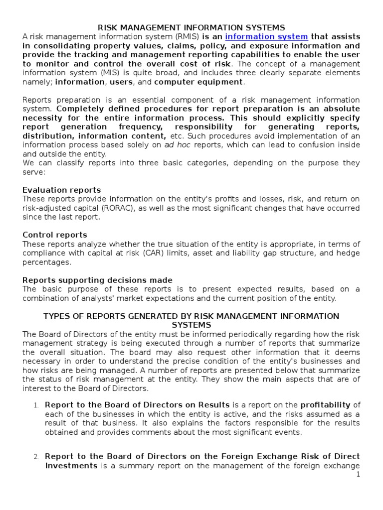 RMIS: Reports for Risk Management | PDF | Risk | Risk Management