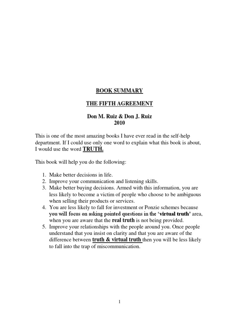 Fifth Agreement PDF | PDF | Truth | Psychological Concepts