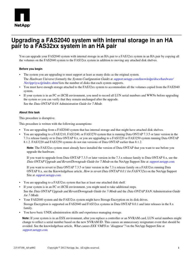 Upgrading A FAS2040 System With Internal Storage | PDF | Backup | Booting