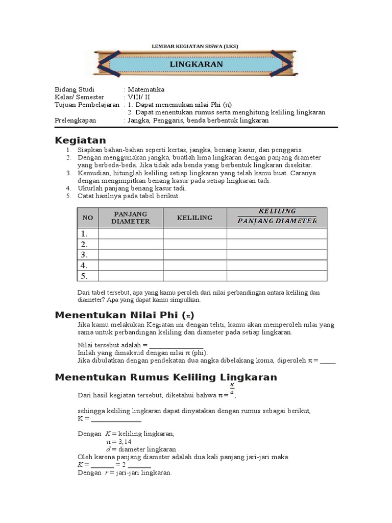 Menghitung Nilai Phi (π) dan Rumus Keliling Lingkaran melalui ...