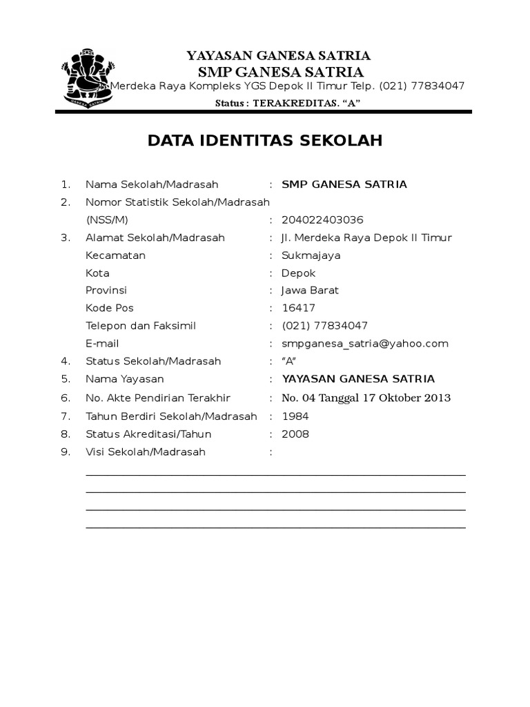 Data Identitas Sekolah | PDF