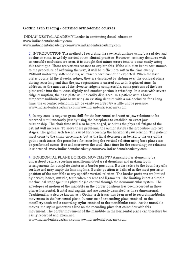 Gothic Arch Tracing in Dentistry | PDF | Dentures | Anatomical Terms Of ...