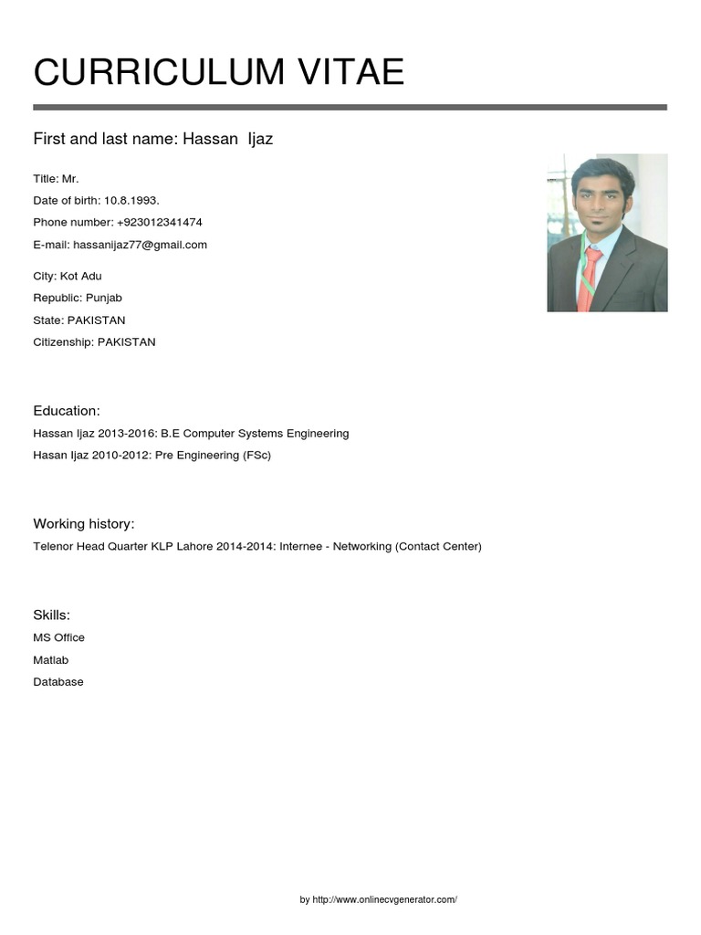 Curriculum Vitae: First and Last Name: Hassan Ijaz | PDF