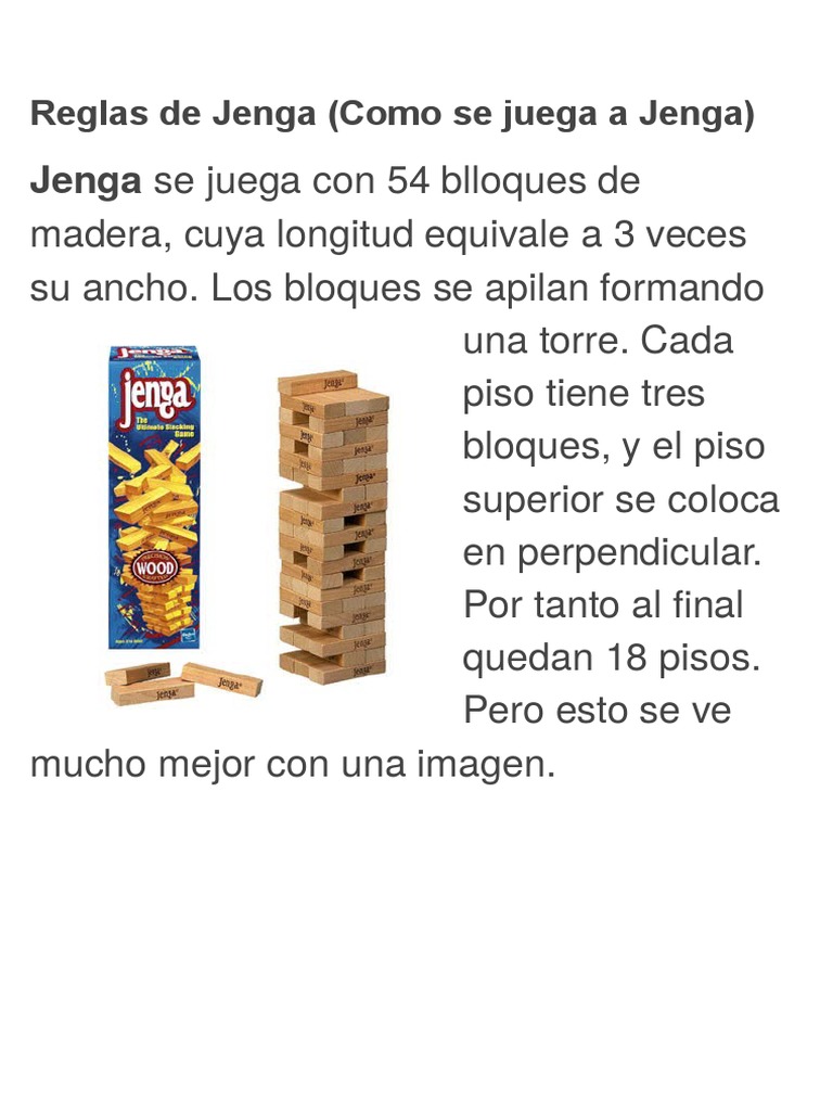 Reglas de Jenga | PDF | Juego de azar | Ocio