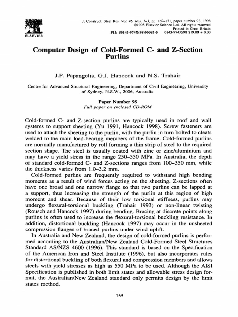 Computer Design of Cold-Formed C-And Z-Section Purlins | PDF | Buckling ...